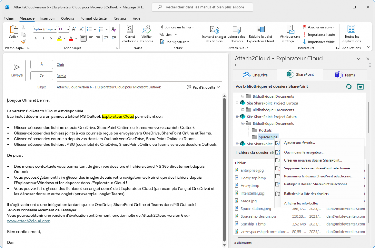 Explorateur Cloud pour Microsoft Outlook