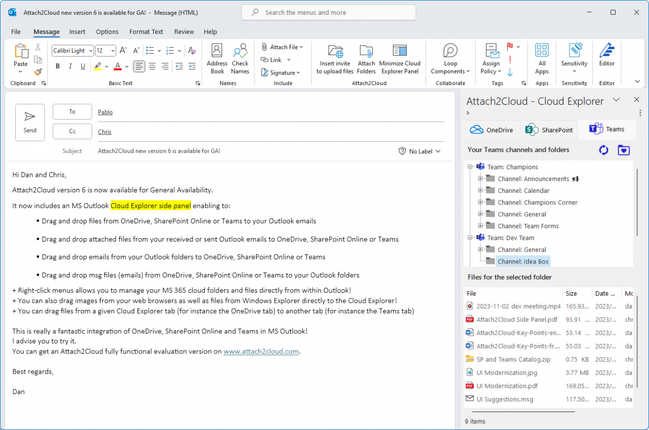 Cloud Explorer for Microsoft Outlook