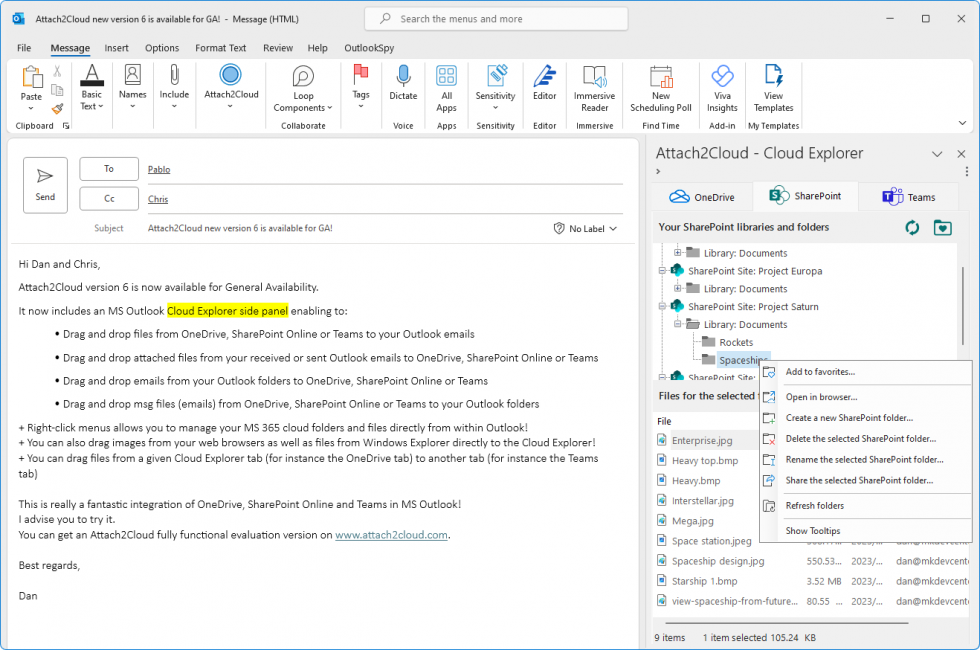 Cloud Explorer for Microsoft Outlook